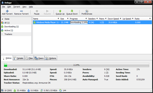 Deluge, a great uTorrent clone for Windows, Linux and Mac
